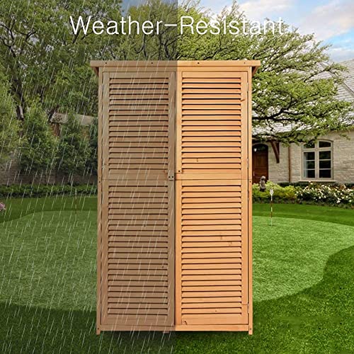 Grepatio 63" Outdoor Garden Storage Shed - Wooden Shutter Design Fir Wood Storage Organizers - Patios Tool Storage Cabinet Lockers for Tools, Lawn Care Equipment, Pool Supplies and Garden Accessories