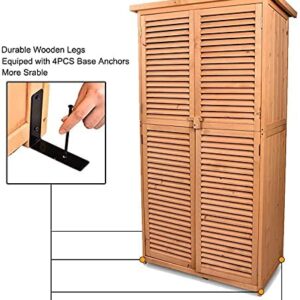 Grepatio 63" Outdoor Garden Storage Shed - Wooden Shutter Design Fir Wood Storage Organizers - Patios Tool Storage Cabinet Lockers for Tools, Lawn Care Equipment, Pool Supplies and Garden Accessories