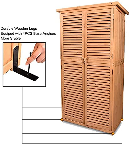 Grepatio 63" Outdoor Garden Storage Shed - Wooden Shutter Design Fir Wood Storage Organizers - Patios Tool Storage Cabinet Lockers for Tools, Lawn Care Equipment, Pool Supplies and Garden Accessories