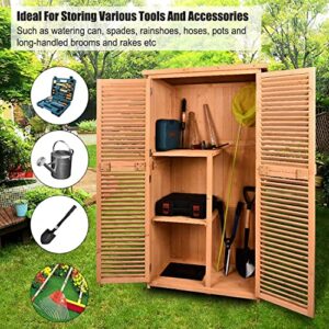 Grepatio 63" Outdoor Garden Storage Shed - Wooden Shutter Design Fir Wood Storage Organizers - Patios Tool Storage Cabinet Lockers for Tools, Lawn Care Equipment, Pool Supplies and Garden Accessories