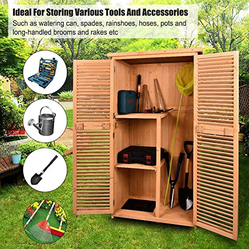 Grepatio 63" Outdoor Garden Storage Shed - Wooden Shutter Design Fir Wood Storage Organizers - Patios Tool Storage Cabinet Lockers for Tools, Lawn Care Equipment, Pool Supplies and Garden Accessories