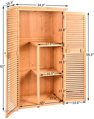 Grepatio 63" Outdoor Garden Storage Shed - Wooden Shutter Design Fir Wood Storage Organizers - Patios Tool Storage Cabinet Lockers for Tools, Lawn Care Equipment, Pool Supplies and Garden Accessories