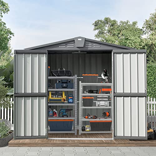 Domi Outdoor Storage Shed 6.5'x 4.2', Metal Garden Shed for Bike, Trash Can, Tools, Lawn Mowers, Pool Toys, Galvanized Steel Outdoor Storage Cabinet with Lockable Door for Backyard, Patio, Lawn