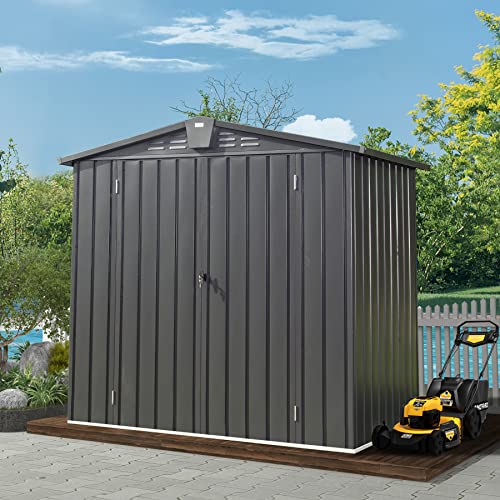 Domi Outdoor Storage Shed 6.5'x 4.2', Metal Garden Shed for Bike, Trash Can, Tools, Lawn Mowers, Pool Toys, Galvanized Steel Outdoor Storage Cabinet with Lockable Door for Backyard, Patio, Lawn