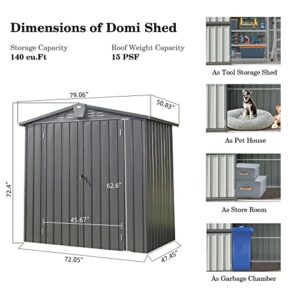 Domi Outdoor Storage Shed 6.5'x 4.2', Metal Garden Shed for Bike, Trash Can, Tools, Lawn Mowers, Pool Toys, Galvanized Steel Outdoor Storage Cabinet with Lockable Door for Backyard, Patio, Lawn