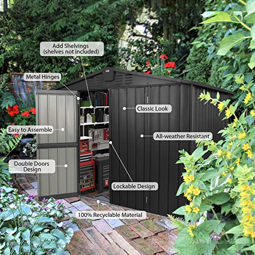 Domi Outdoor Storage Shed 6.5'x 4.2', Metal Garden Shed for Bike, Trash Can, Tools, Lawn Mowers, Pool Toys, Galvanized Steel Outdoor Storage Cabinet with Lockable Door for Backyard, Patio, Lawn