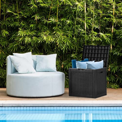 realife 31 Gallon Small Deck Box, Outdoor Waterproof Storage Box with Lock for Delivery, Patio, Pool Supplies and Garden Tools, Black