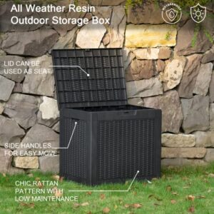 realife 31 Gallon Small Deck Box, Outdoor Waterproof Storage Box with Lock for Delivery, Patio, Pool Supplies and Garden Tools, Black