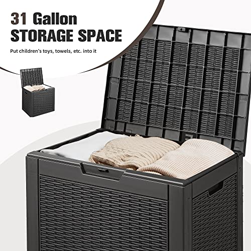 JUMMICO 31 Gallon Resin Deck Box Outdoor Indoor Waterproof Lightweight Storage Box for Outside Patio Furniture Cushions, Pool Toys and Garden Tools