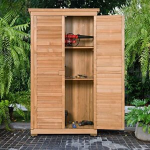 GRAFFY Outdoor Wooden Storage Shed, Garden Tools Cabinet with Shutter Design, Wooden Storage Cabinet with Tilted Asphalt Roof, for Garden, Yard, Patio