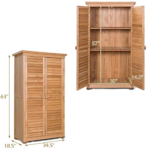 GRAFFY Outdoor Wooden Storage Shed, Garden Tools Cabinet with Shutter Design, Wooden Storage Cabinet with Tilted Asphalt Roof, for Garden, Yard, Patio