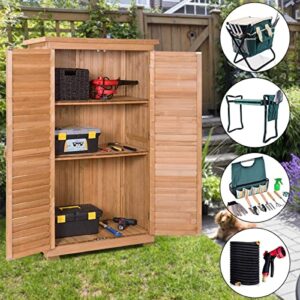 GRAFFY Outdoor Wooden Storage Shed, Garden Tools Cabinet with Shutter Design, Wooden Storage Cabinet with Tilted Asphalt Roof, for Garden, Yard, Patio