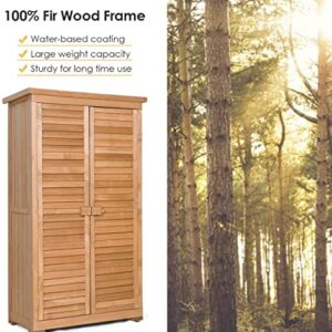 GRAFFY Outdoor Wooden Storage Shed, Garden Tools Cabinet with Shutter Design, Wooden Storage Cabinet with Tilted Asphalt Roof, for Garden, Yard, Patio