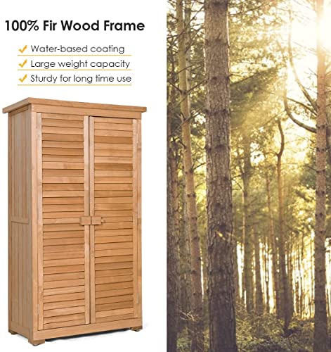 GRAFFY Outdoor Wooden Storage Shed, Garden Tools Cabinet with Shutter Design, Wooden Storage Cabinet with Tilted Asphalt Roof, for Garden, Yard, Patio