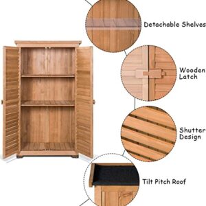 GRAFFY Outdoor Wooden Storage Shed, Garden Tools Cabinet with Shutter Design, Wooden Storage Cabinet with Tilted Asphalt Roof, for Garden, Yard, Patio