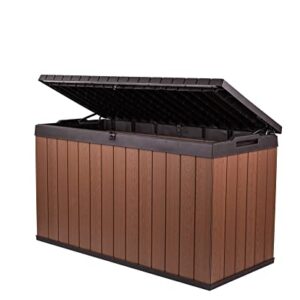 Keter Darwin 150 Gallon Resin Large Deck Box - Organization and Storage for Patio Furniture, Outdoor Cushions, Garden Tools and Pool Toys, Brown & Black