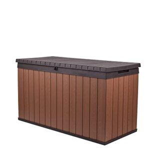 Keter Darwin 150 Gallon Resin Large Deck Box - Organization and Storage for Patio Furniture, Outdoor Cushions, Garden Tools and Pool Toys, Brown & Black