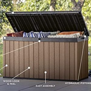 Keter Darwin 150 Gallon Resin Large Deck Box - Organization and Storage for Patio Furniture, Outdoor Cushions, Garden Tools and Pool Toys, Brown & Black