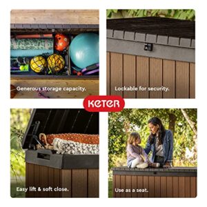 Keter Darwin 150 Gallon Resin Large Deck Box - Organization and Storage for Patio Furniture, Outdoor Cushions, Garden Tools and Pool Toys, Brown & Black