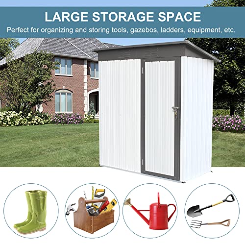 5ft x 3ft Outdoor Metal Storage Shed，Sun Protection, Waterproof Tool Storage Shed for Backyard, Patio, Lawn (Gray)