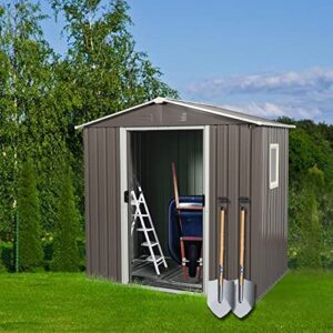 Outdoor Metal Storage Shed with Floor Frame,Metal Garden Shed with Sliding Door, Sun Protection, Waterproof, Tool Storage Shed, for Backyard, Patio, Lawn (Gray-6.23 x 4.3ft+Side Window)