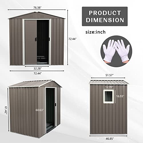 Outdoor Metal Storage Shed with Floor Frame,Metal Garden Shed with Sliding Door, Sun Protection, Waterproof, Tool Storage Shed, for Backyard, Patio, Lawn (Gray-6.23 x 4.3ft+Side Window)