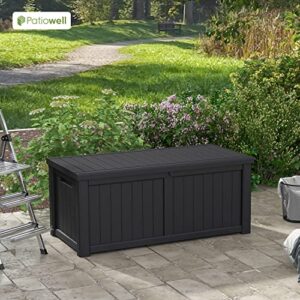 Patiowell 120 Gallon Deck Box, Waterproof Resin Large Outdoor Deck Storage Box for Patio Furniture, Pool Accessories, Toys, Garden Tools and Sports Equipment, Lockable, Black