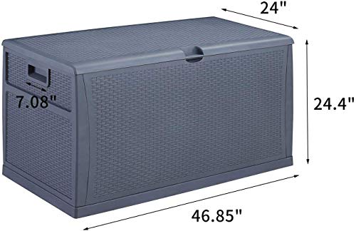 OVASTLKUY Large Deck Box, 120 Gallon Patio Garden Furniture Resin Indoor/Outdoor Storage Container and Seat for Patio Cushions (Grey)