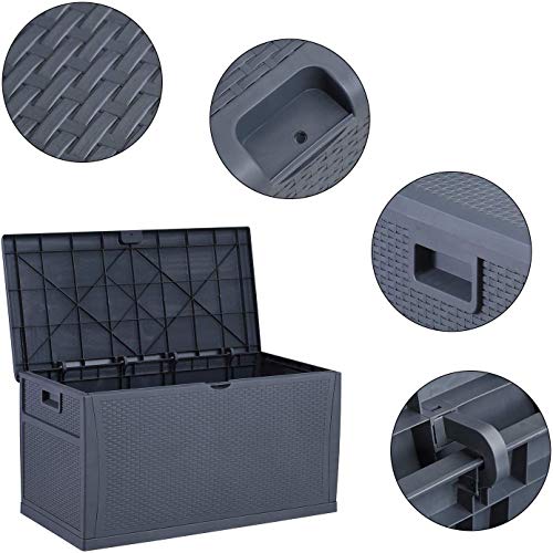 OVASTLKUY Large Deck Box, 120 Gallon Patio Garden Furniture Resin Indoor/Outdoor Storage Container and Seat for Patio Cushions (Grey)