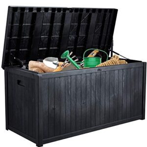 avawing large deck box, outdoor storage container with 120 gallon, patio garden furniture for garden tools, pillows, pool toys, black