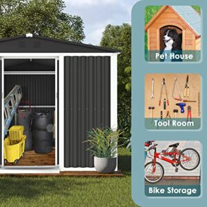 Betterland Outdoor Storage Shed 6×8 FT Garden Metal Tool House, Walk-in Steel Double Sloping Roof Shed with Sliding Door for Garden, Lawn, Backyard (Grey)