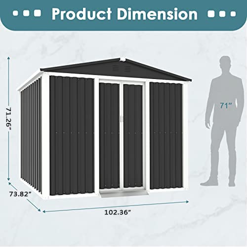 Betterland Outdoor Storage Shed 6×8 FT Garden Metal Tool House, Walk-in Steel Double Sloping Roof Shed with Sliding Door for Garden, Lawn, Backyard (Grey)