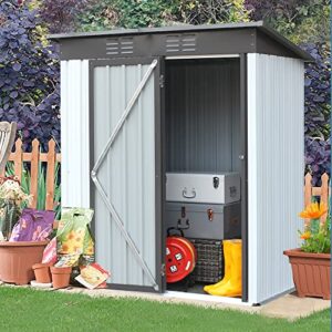 FIAKO 5x3 Feets Outdoor Storage Shed, Metal Garden Shed with Door & Lock, Weather Resistant Storage House for Backyard Garden Patio Lawn, Tools, Garbage Cans, Bikes, Lawn Mower