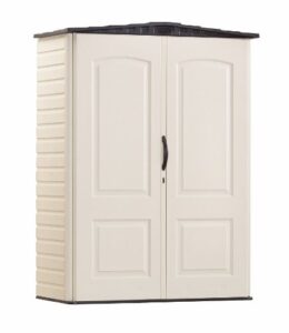 rubbermaid resin weather resistant outdoor storage shed, 5 x 2 ft., sandalwood/onyx roof, for garden/backyard/home/pool