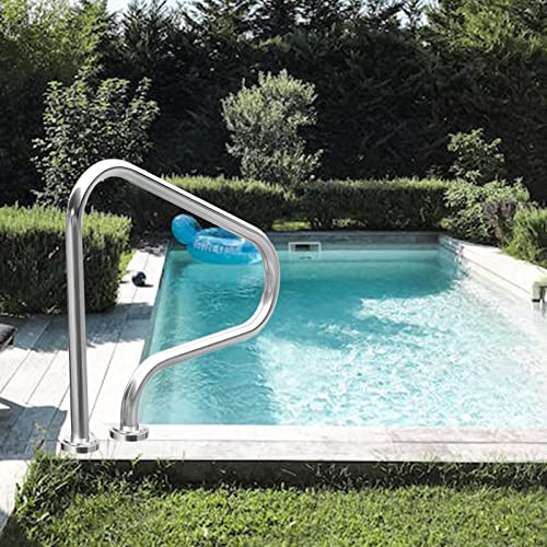 Pool Hand Rail, 1PCS 304 Stainless Steel Swimming Pool Handrail, 3-Bend Non-Slip Pool Stair Rail, for Garden Backyard Water Parks | Easy Mount