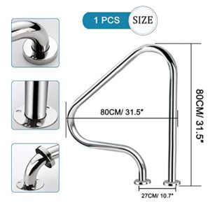 Pool Hand Rail, 1PCS 304 Stainless Steel Swimming Pool Handrail, 3-Bend Non-Slip Pool Stair Rail, for Garden Backyard Water Parks | Easy Mount