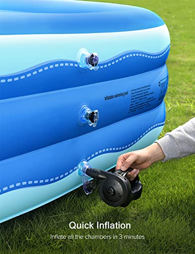 Inflatable Swimming Pool, Rectangle Above Ground Family Blow Up Pool, Swimming Pool for Kiddie Adults, Large Full-Sized Thickened Plastic Pool for Garden Backyard Outdoor (92 inx 56inx 20in)