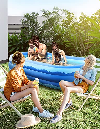 Inflatable Swimming Pool, Rectangle Above Ground Family Blow Up Pool, Swimming Pool for Kiddie Adults, Large Full-Sized Thickened Plastic Pool for Garden Backyard Outdoor (92 inx 56inx 20in)