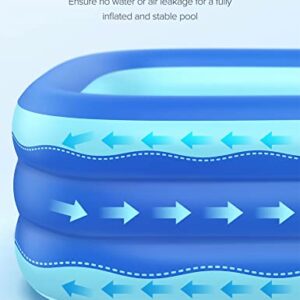 Inflatable Swimming Pool, Rectangle Above Ground Family Blow Up Pool, Swimming Pool for Kiddie Adults, Large Full-Sized Thickened Plastic Pool for Garden Backyard Outdoor (92 inx 56inx 20in)