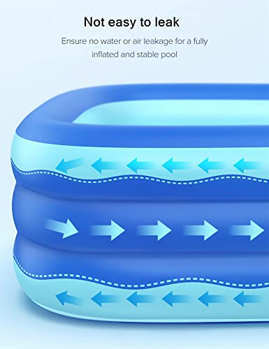 Inflatable Swimming Pool, Rectangle Above Ground Family Blow Up Pool, Swimming Pool for Kiddie Adults, Large Full-Sized Thickened Plastic Pool for Garden Backyard Outdoor (92 inx 56inx 20in)