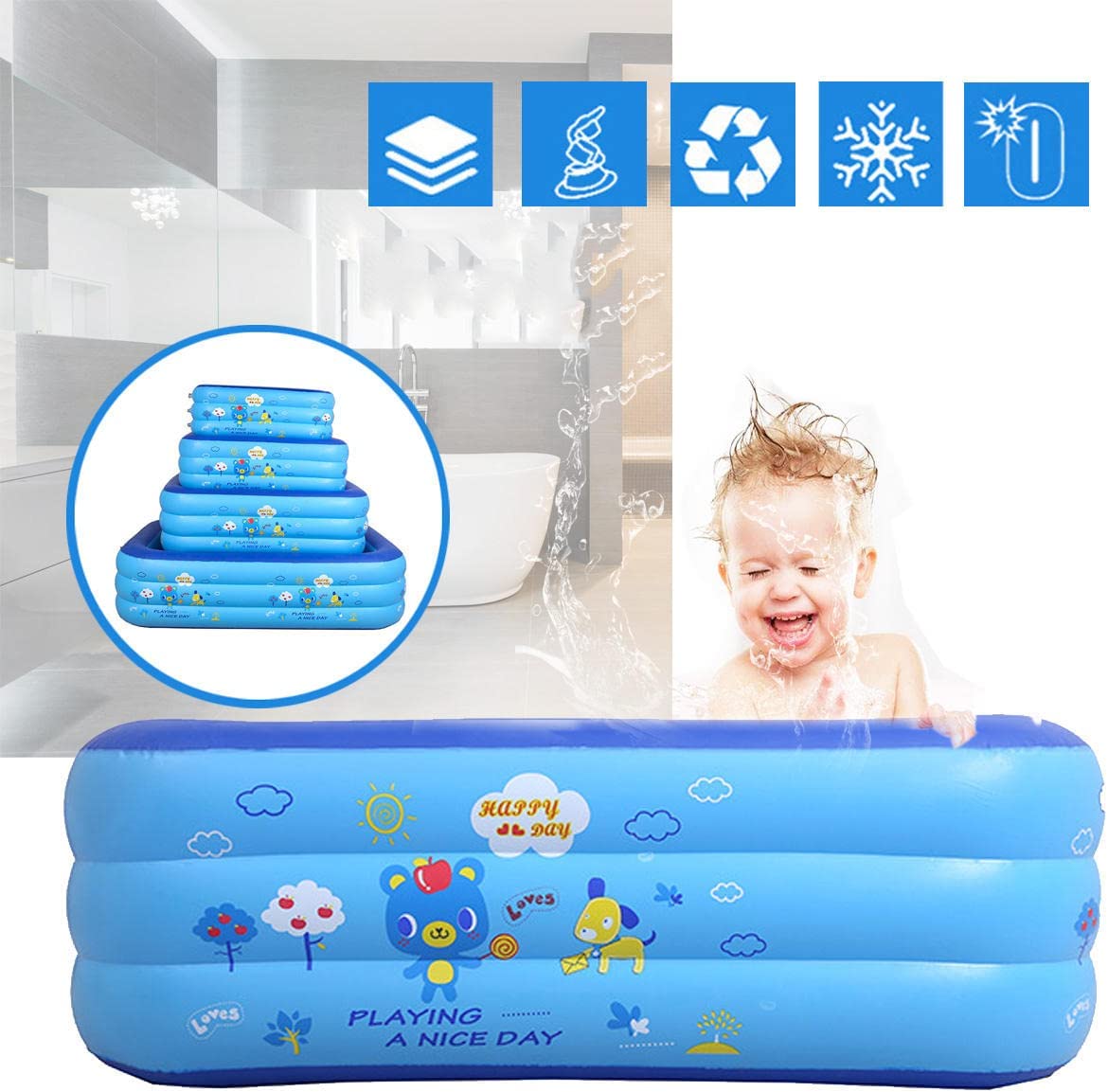 1.2/1.3/1.5/1.8M Kids Inflatable Swimming Pool Childs Toddlers Family Backyard Garden Pool 1.2M/2