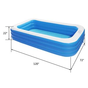 120" x 72" x 22" Inflatable Swimming Pool Family Full-Sized Inflatable Pools Wall Thickness 0.4mm Family Lounge Pool for Kids & Adults Oversized Kiddie Pool Outdoor Blow Up Pool for Backyard, Garden