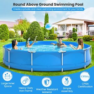 Goplus Above Ground Swimming Pool, 12ft x 12ft x 30inch Outdoor Steel Frame Pool W/Pool Cover, Reinforced Steel Frame, Round Swimming Pool for Backyard, Garden, Patio, Balcony (Blue)