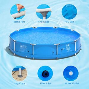 Goplus Above Ground Swimming Pool, 12ft x 12ft x 30inch Outdoor Steel Frame Pool W/Pool Cover, Reinforced Steel Frame, Round Swimming Pool for Backyard, Garden, Patio, Balcony (Blue)