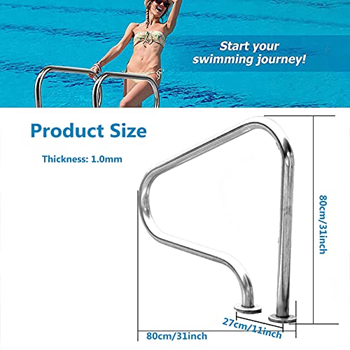 BTZHY Swimming Pool Handrails, 304 Stainless Steel Safety Handle, Pool Stair Rail Humanized Ladder Step Handrail for Garden Backyard Pools (1PCS)