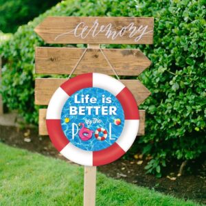 ZDALEXF Outdoor Summer Sign, Life is Better by The Pool Sign for Swimming Pool, Round Wooden Hanging Sign for Garden Backyard Patio Decor,Summer Beach Home Party Wall Porch Decoration 12x12