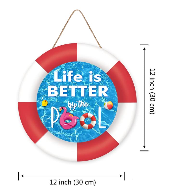 ZDALEXF Outdoor Summer Sign, Life is Better by The Pool Sign for Swimming Pool, Round Wooden Hanging Sign for Garden Backyard Patio Decor,Summer Beach Home Party Wall Porch Decoration 12x12