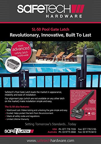 (Set of 2) Safetech SL-50H Magnetic Gate Latch - Top Pull Safety Magnetic Latching Technology Lock for Swimming Pool, Garden, Pool and Various Gates Security Lock for Kids & Pet Safety