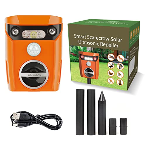 Careland Ultrasonic Deer Repellent Solar Animal Repeller Outdoor Cat Repellent Motion Activated with LED Flashing Light,Keep Animals Deer Raccoon Foxes Dogs Away from Lawn and Garden