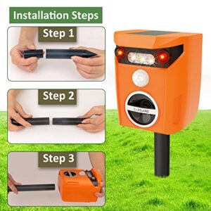 Careland Ultrasonic Deer Repellent Solar Animal Repeller Outdoor Cat Repellent Motion Activated with LED Flashing Light,Keep Animals Deer Raccoon Foxes Dogs Away from Lawn and Garden